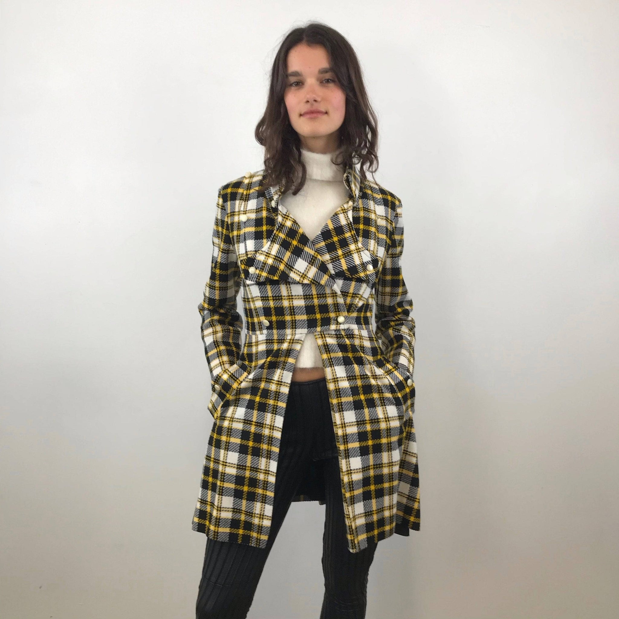 1970s Tuxedo Style Checkered Coat Small | Bohème Vintage